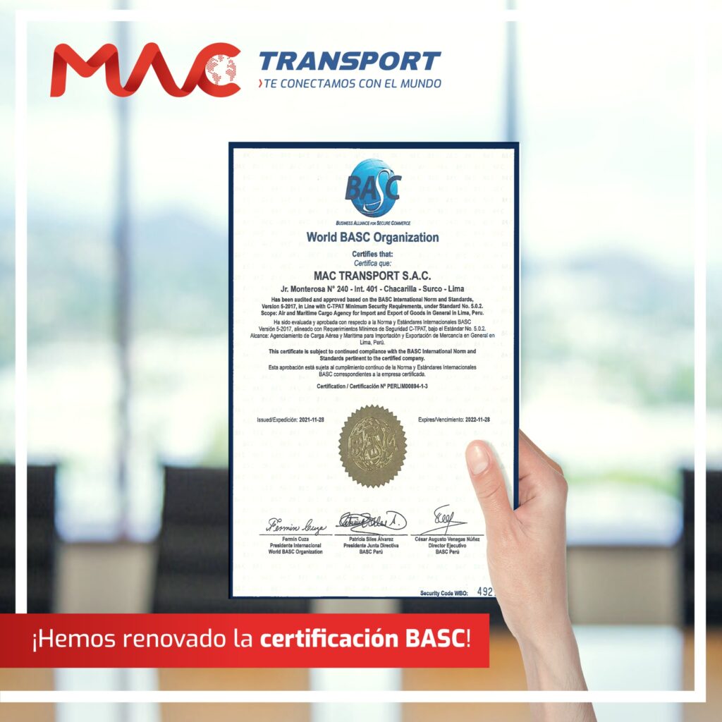 Mac Transport obtains the BASC certificate